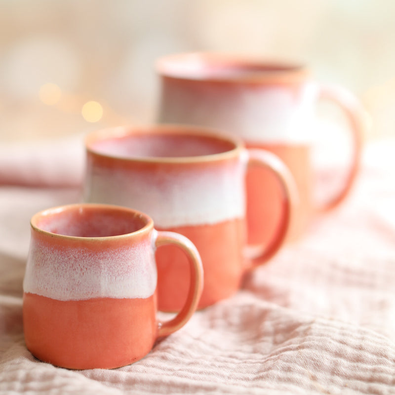 Coral Pink Handmade Mugs | Welsh Pottery Mugs | Glosters